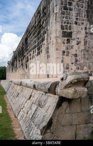 Mayan Ball Court carved stone relief with circular motif and intricate ...