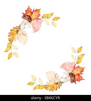 round autumn wreath of maple yellow, red, green leaves Stock Photo - Alamy