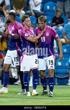 Nelson Weiper (Deutschland, 19) jubelt nach seinem Tor bei der UEFA U21 ...