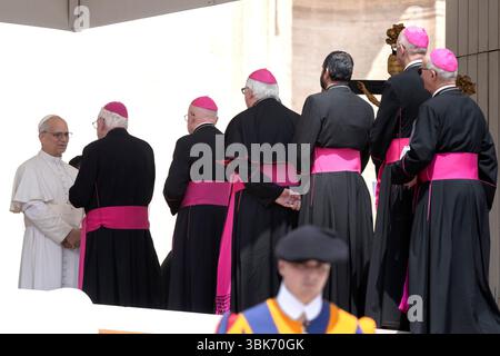 Pope Leo XIV greets bishops during his weekly general audience in St ...