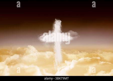 Cross-shaped cloud is rising above cloud mass and puffy clouds under ...