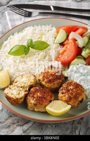 Chicken served with rice, vegetable salad, and a bowl of soup Stock ...