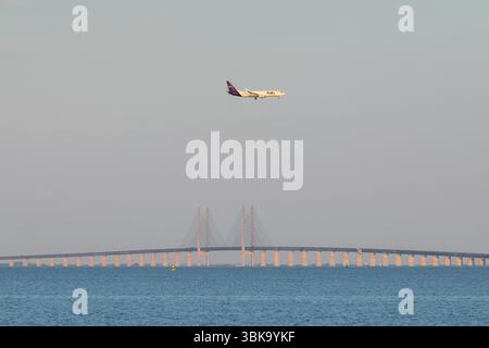 FedEx Cargo Plane Flying Over Øresund Bridge, Denmark–Sweden Border ...