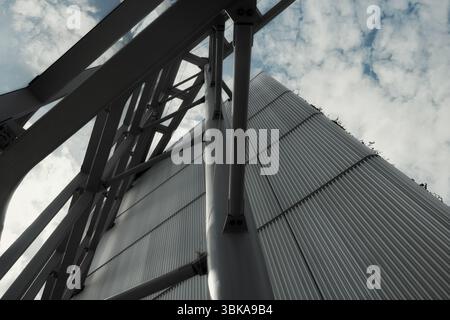 Steel frames supporting modern architectural structure angle shot Stock ...