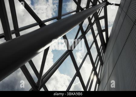 Steel frames supporting modern architectural structure angle shot Stock ...