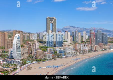 Coastal view of the city of Benidorm with beach angle shot Stock Photo ...