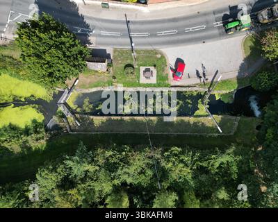 aerial view of Wansford Lock part of the Driffield Navigation Canal ...