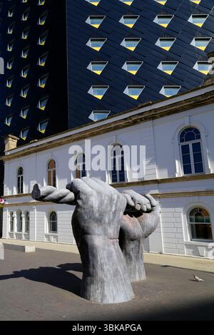 Large metal sculpture (All Hands) by Brian Fell, representing canal ...