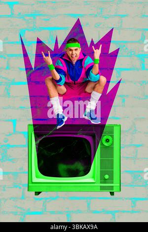 Pop vertical 3d collage poster of happy businessman businesswoman run ...