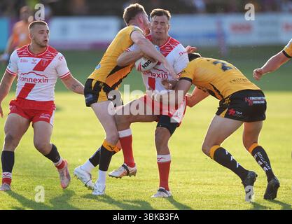 Louis Senior is tackled during the BetFred Super League match between ...
