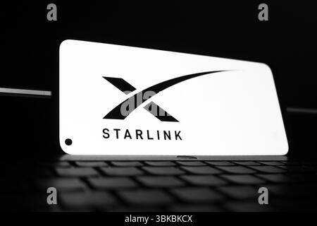 Starlink logo on smartphone screen with spacex background. Indonesia ...