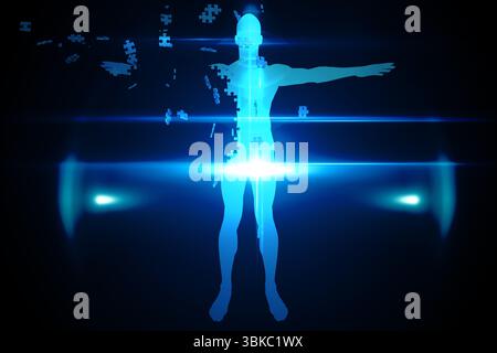 Blue jigsaw body breaking up Stock Photo - Alamy