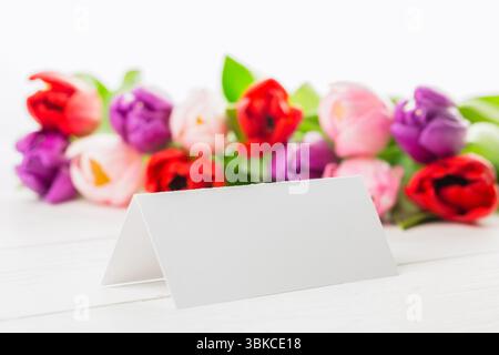 fresh flower red tulips mockup greeting card with place for text Stock ...