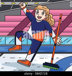 Curling Female Raising Hand in Victory Clipart Stock Vector Image & Art ...