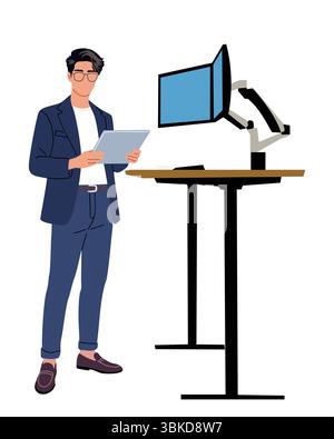 Modern computer monitor is standing on a desk, featuring a sleek and ...