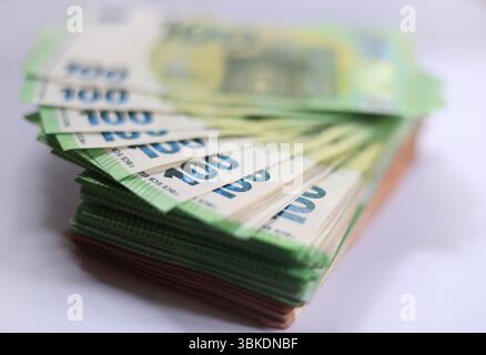 Augsburg, Germany. 03rd June, 2025. Euro banknotes in a transparent ...