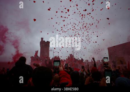 Jeremie Frimpong and Florian Wirtz of Liverpool celebrate their 2-1 win ...