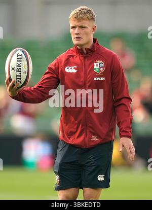 British and Irish Lions' Fin Smith (left) and Sione Tuipulotu during ...