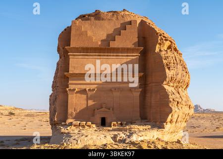 The Tomb of the Lion of Kuza at sunset, Nabataean carved sandstone ...