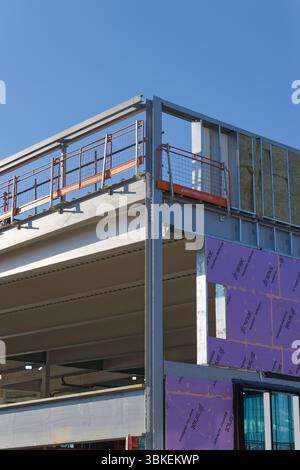 Steel skeleton frame erection, secondary framing steel SFS installation, edge protection safety ...