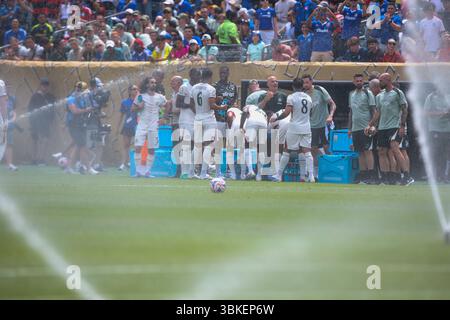 Players take to the field during the FIFA World Cup European Qualifying ...