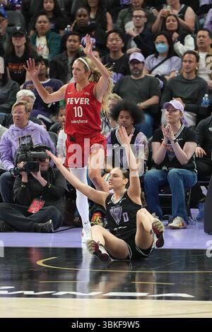 Indiana Fever guard Lexie Hull gestures after scoring a basket against ...