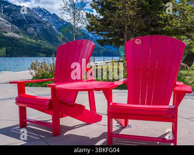 Canada Parks red adirondack chairs in Aguanish, a small town located in ...