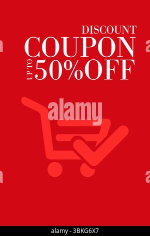 Flat coupon showing red background, white dashed border, bold white ...