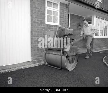 1980s, house, new driveway, rolling tarmac Stock Photo - Alamy