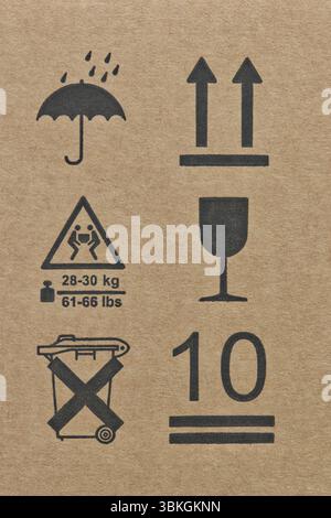 Warning labels packaging symbols silhouette shapes umbrella glass ...