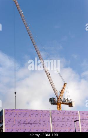 Luffing jib tower crane at radcliffe civic hub construction site with ...