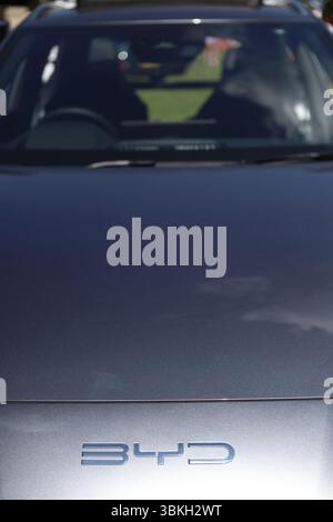 BYD close up of EV car bonnet and logo Stock Photo - Alamy