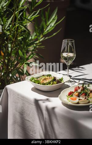 Restaurant terrace table served with appetizers Stock Photo - Alamy