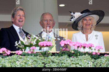 John Warren with Queen Camilla and King Charles III watching the Ascot ...