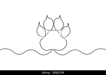 Paw continuous line drawing. One single hands drawn contour lines dog ...
