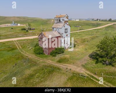 Sharples, Alberta - June 8, 2025: Aerial photograph of the abandoned P ...
