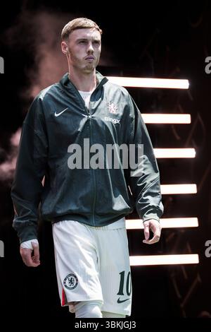 Cole Palmer of Chelsea FC enters the field of play prior to the FIFA ...