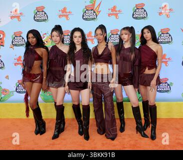 (L-R) Yoonchae, Daniela, Manon, Lara Raj, Sophia and Megan of "Katseye ...