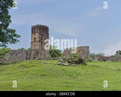 Old Panama Cathedral tower in Panama Viejo, Panama (closer view with ...