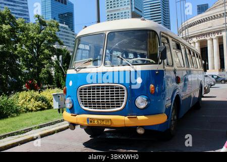 vintage buses and coaches in bright colours parked in central warsaw ...