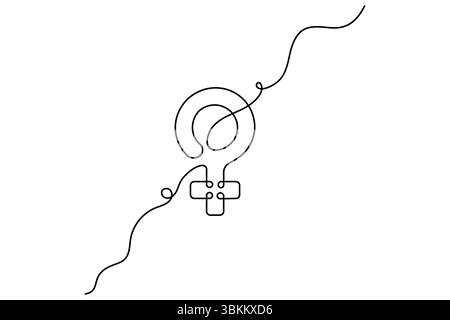 Female symbol gender icon continuous single line art drawing outline ...