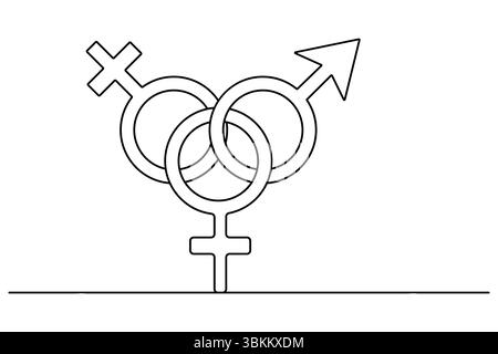 Female symbol gender icon continuous single line art drawing outline ...