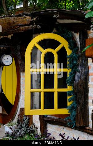 Yellow wood house close up Stock Photo - Alamy