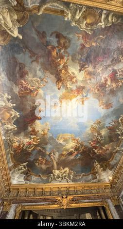 An architectural ceiling design with painted trompe l'oeil clouds ...
