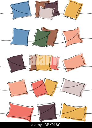 Orthopedic pillows set one line continuous drawing. Soft pillows for ...