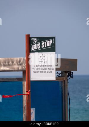 BTS Bus Stop, June 19, 2025 : 'BTS Bus Stop' is seen on Hyangho beach ...