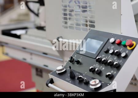 Control panel of surface grinding machine closeup. Selective focus ...