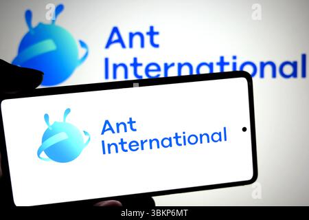 In this photo illustration, an Ant International logo is seen displayed ...