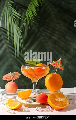 Citrus fruits, berries and mint on yellow background. Pattern for ...