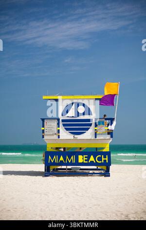 lifeguard on duty looking over the Atlantic Ocean on South Beach ...